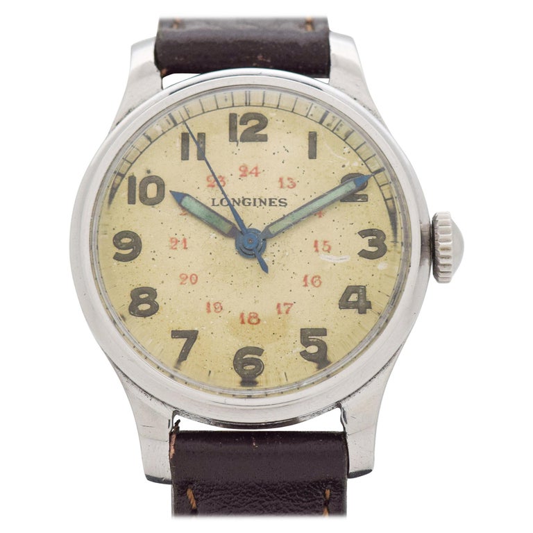 Vintage Longines Military WWII-Era Chrome and Stainless Steel Watch ...