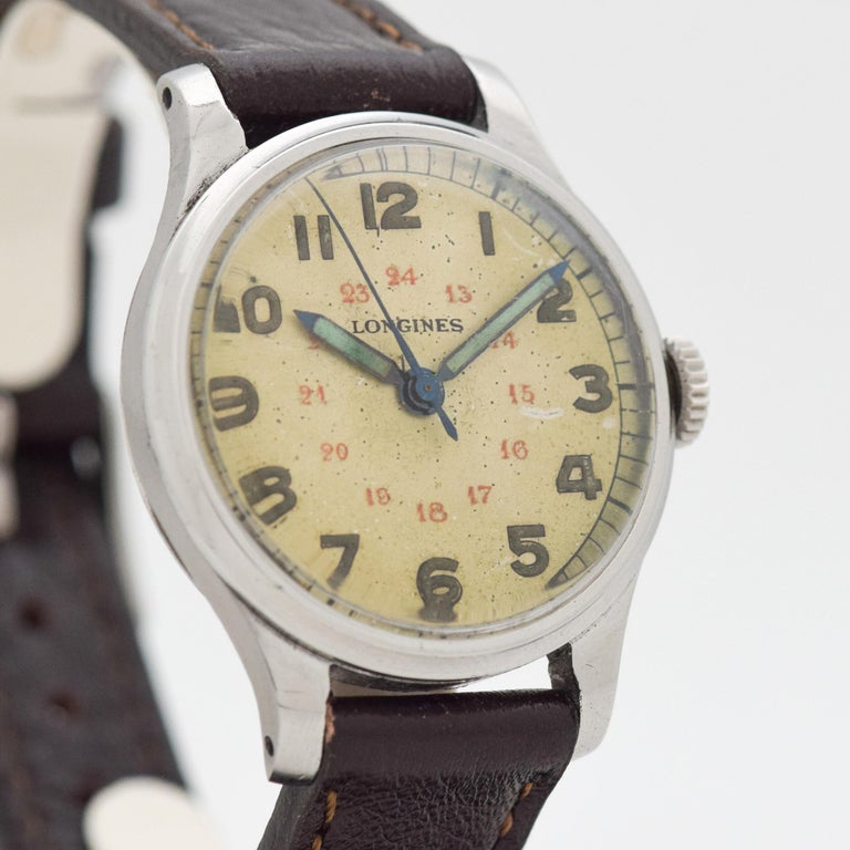 Vintage Longines Military WWII-Era Chrome and Stainless Steel Watch ...