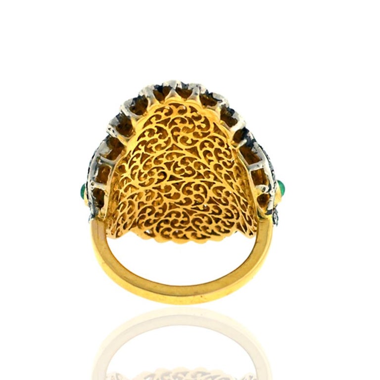 Vintage Looking Rosecut Diamond Floral Design Ring in Gold and Silver ...