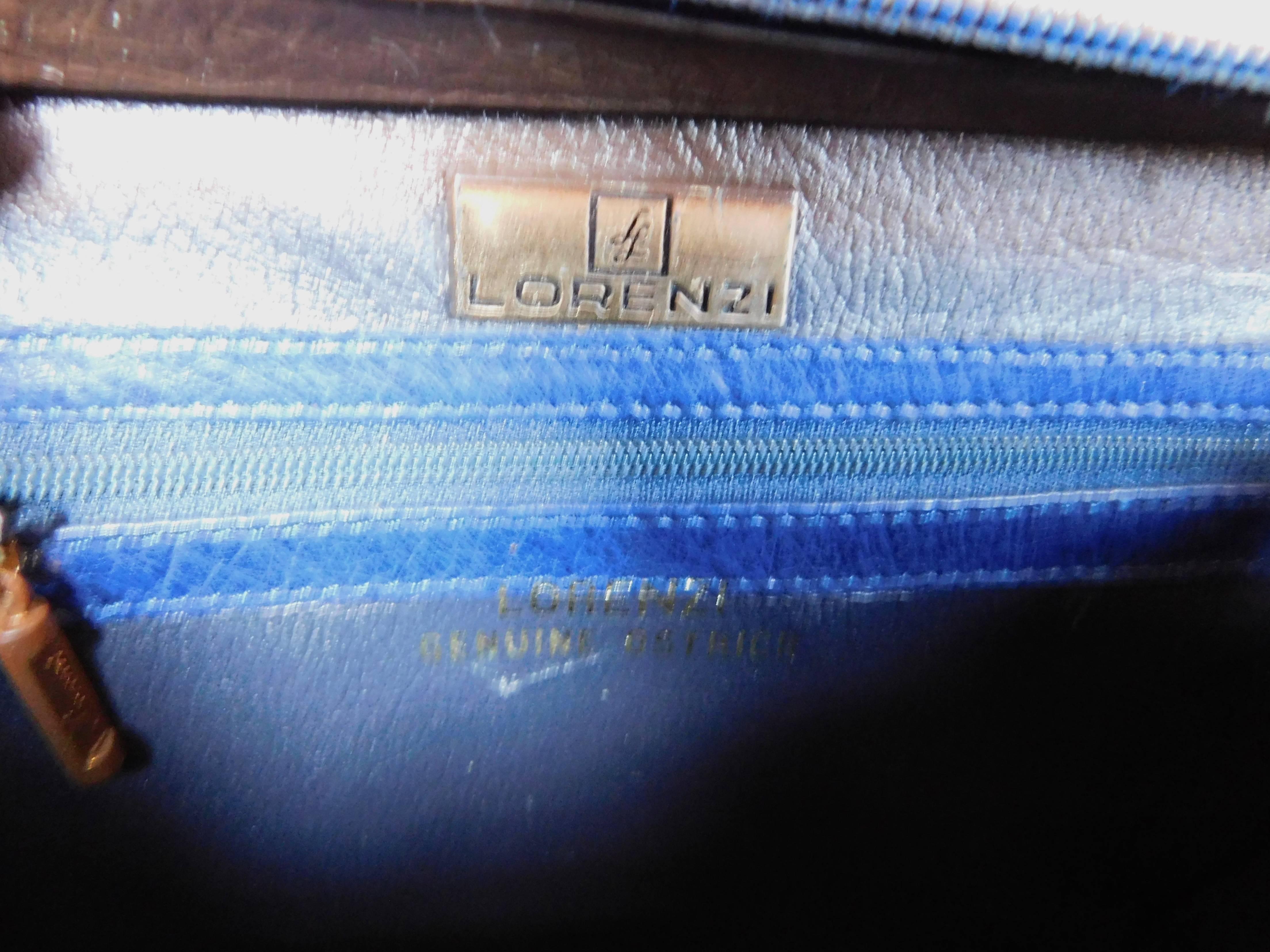 Vintage Lorenzi Brown Ostrich Skin Handbag with Gold Metal Handle ...