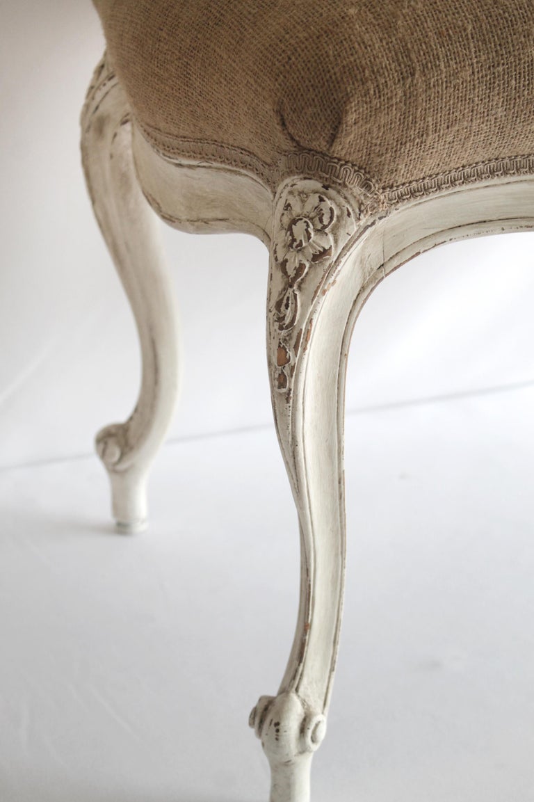 Vintage Louis XV Style Burlap Upholstered Bench at 1stDibs