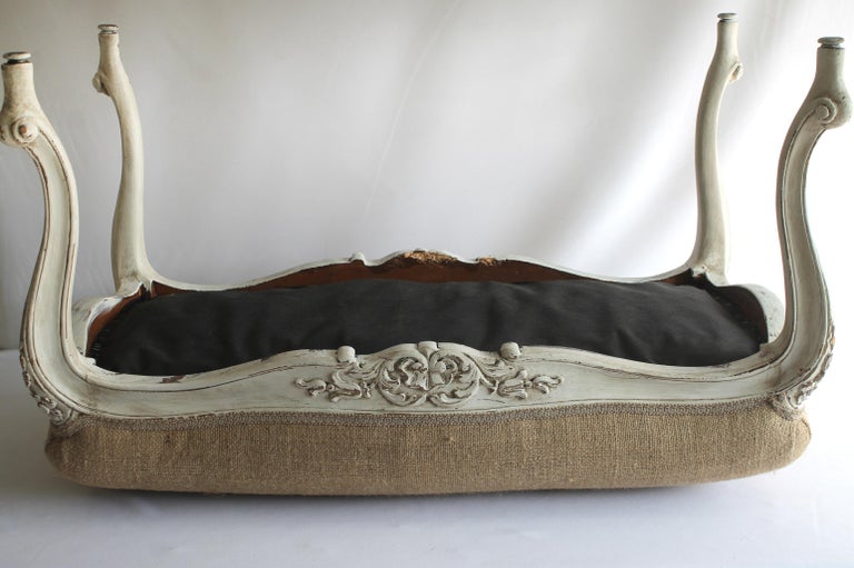 Vintage Louis XV Style Burlap Upholstered Bench at 1stDibs