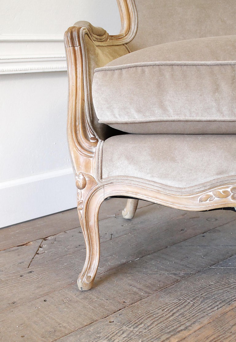 Vintage Louis XV Style Chair and Ottoman Upholstered in Velvet Fabric ...