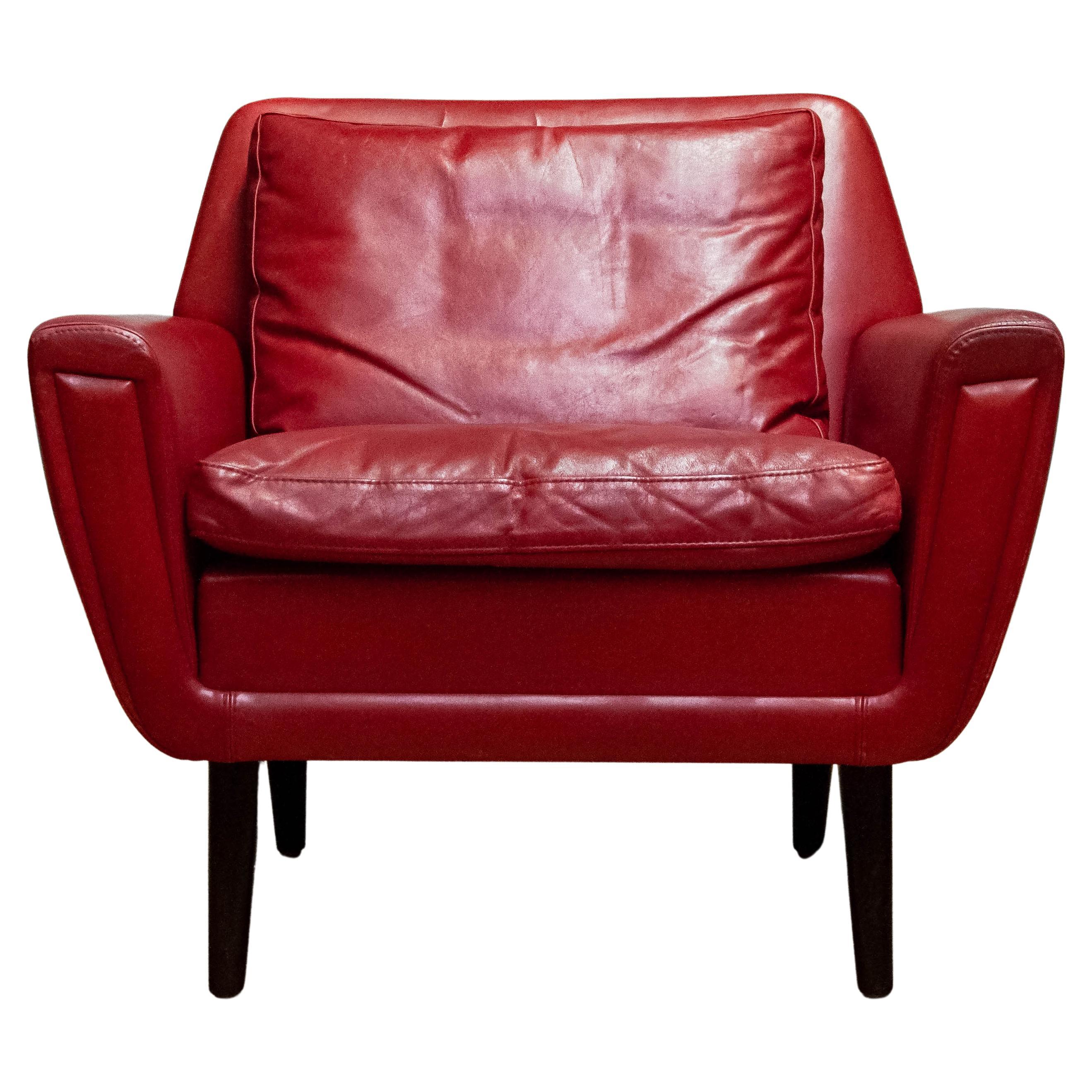 Vintage Lounge Easy Chair in Red Leather From Denmark 1960s For Sale at ...