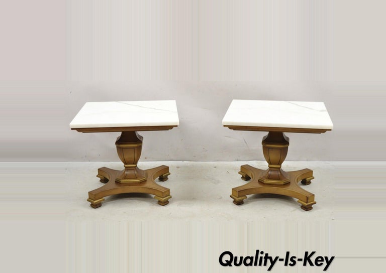 Vintage Low Marble Top Empire Style Pedestal Side Tables by Imperial, a ...