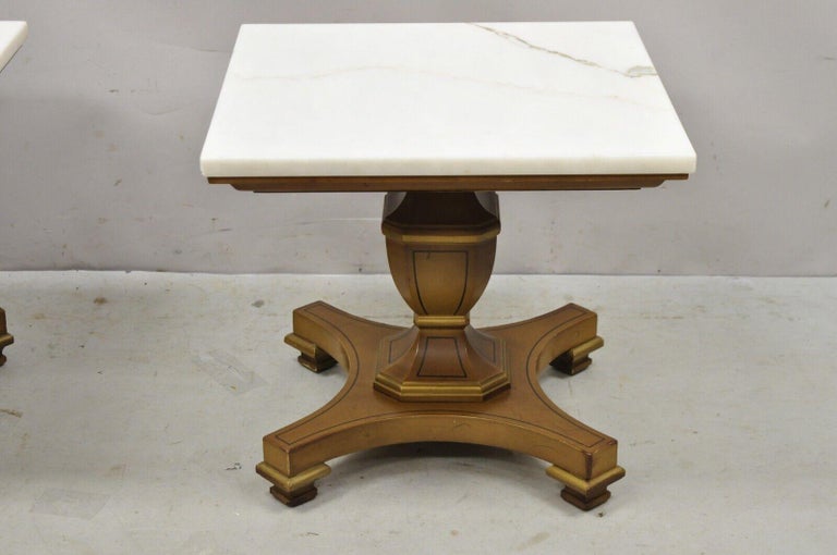 Vintage Low Marble Top Empire Style Pedestal Side Tables by Imperial, a ...