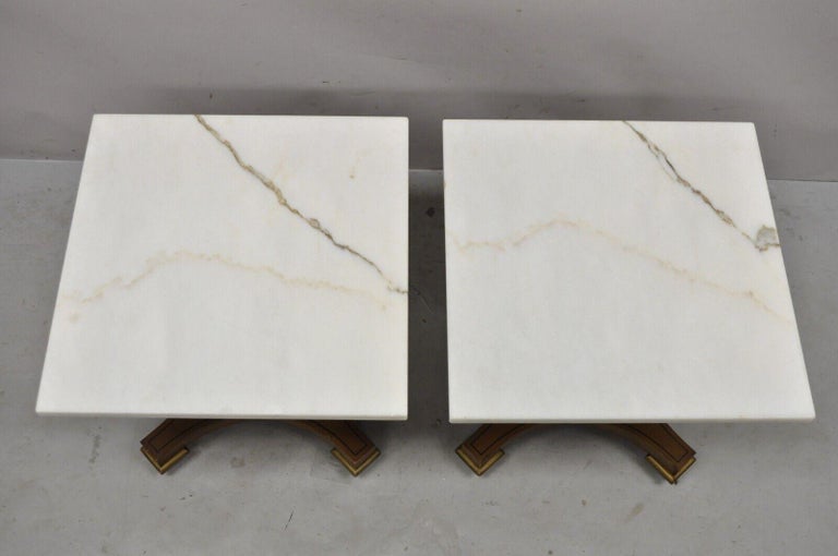 Vintage Low Marble Top Empire Style Pedestal Side Tables by Imperial, a ...