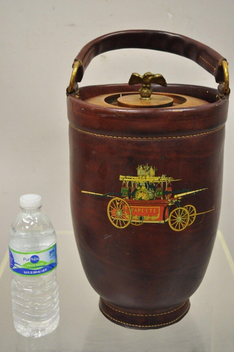Vintage Loyal Papeete Brown Leather Fire Ice Bucket Brass Eagle For ...