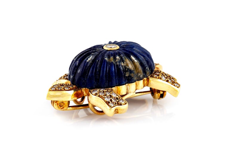 Vintage Lucien Piccard 18 Karat Gold and Lapis Lazuli Turtle Pin For ...