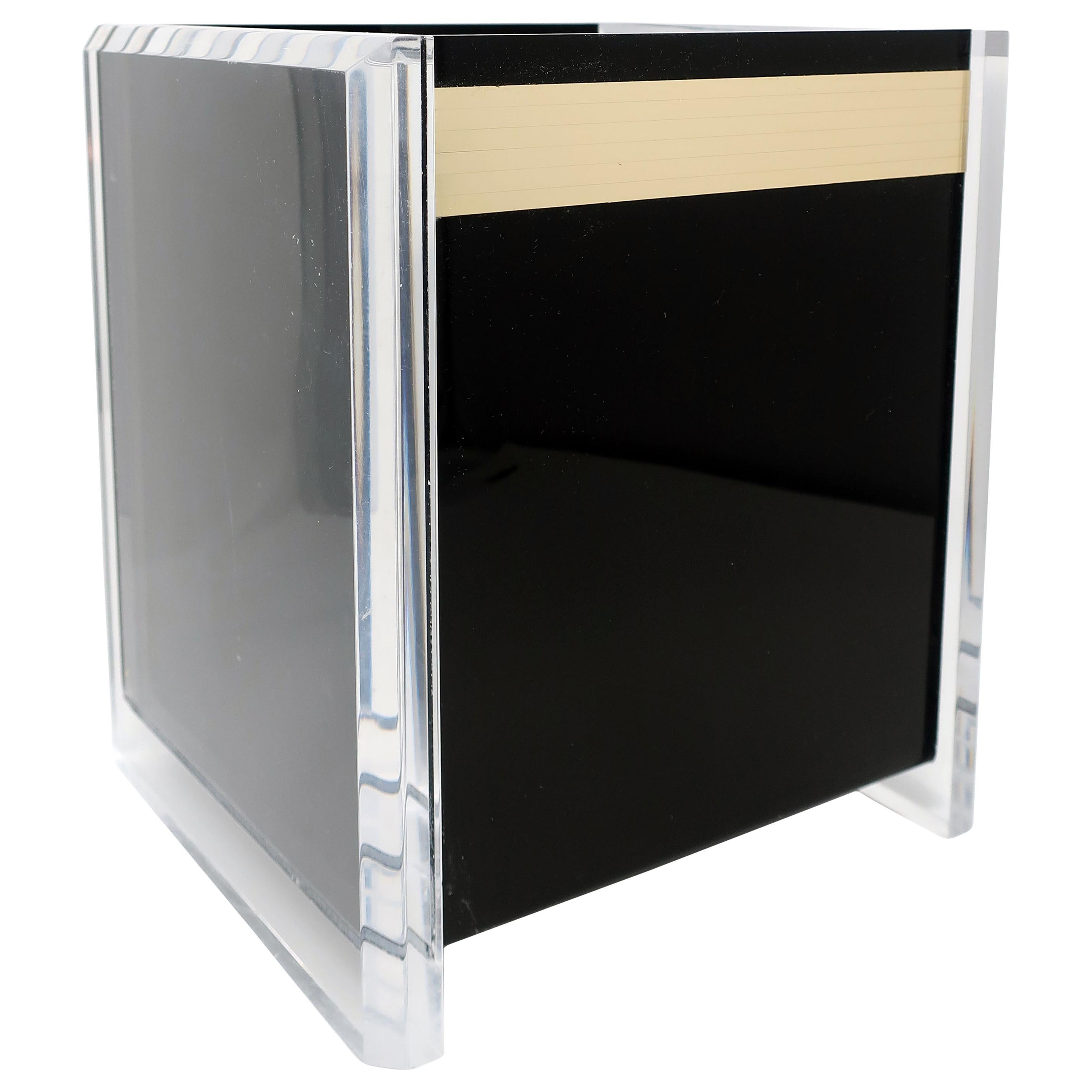 Vintage Lucite and Black Acrylic Trash with Brass Accent at 1stDibs