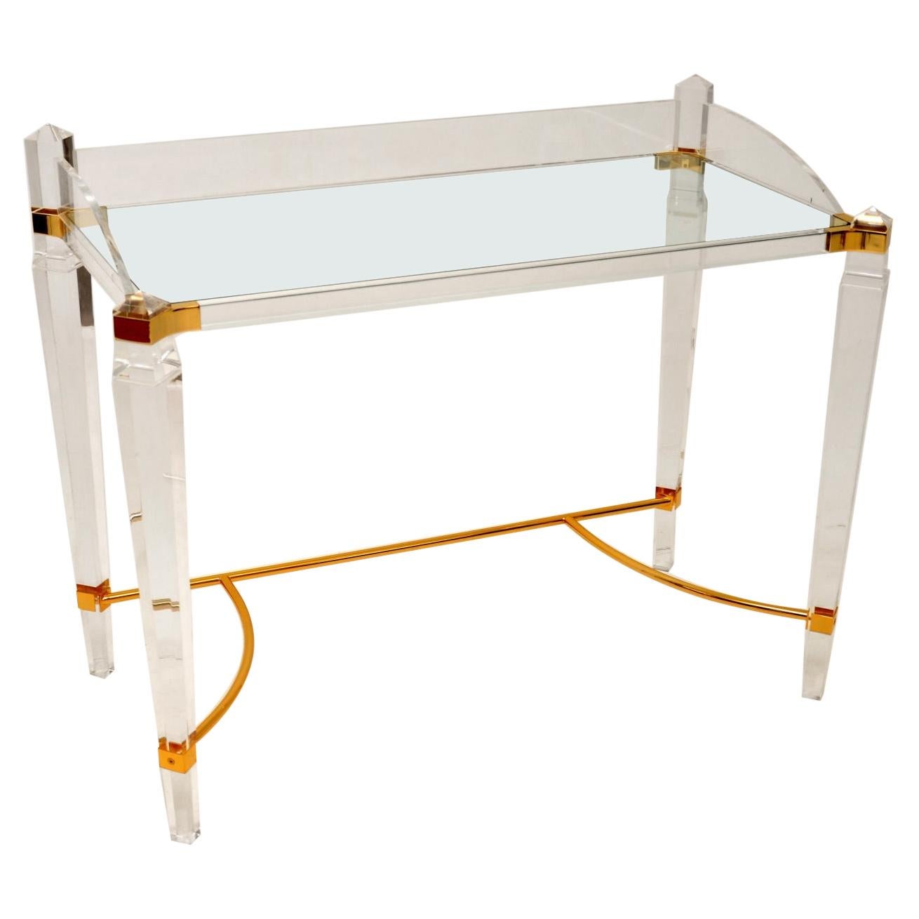 Vintage Lucite, Brass and Glass Desk / Dressing Table at 1stDibs