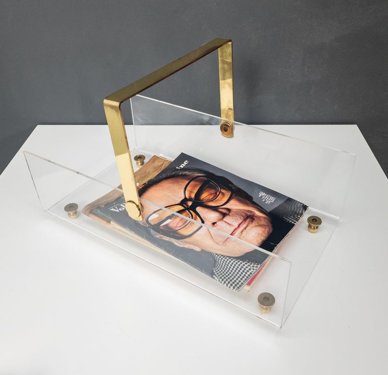 Vintage Lucite Brass Magazine Rack David Lange at 1stDibs