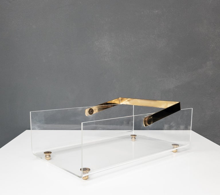 Vintage Lucite Brass Magazine Rack David Lange at 1stDibs