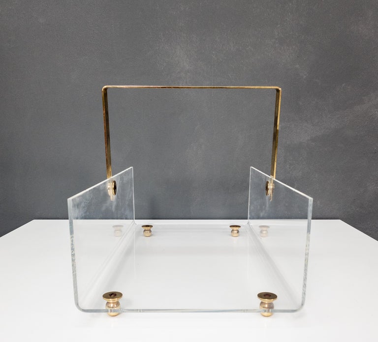 Vintage Lucite Brass Magazine Rack David Lange at 1stDibs