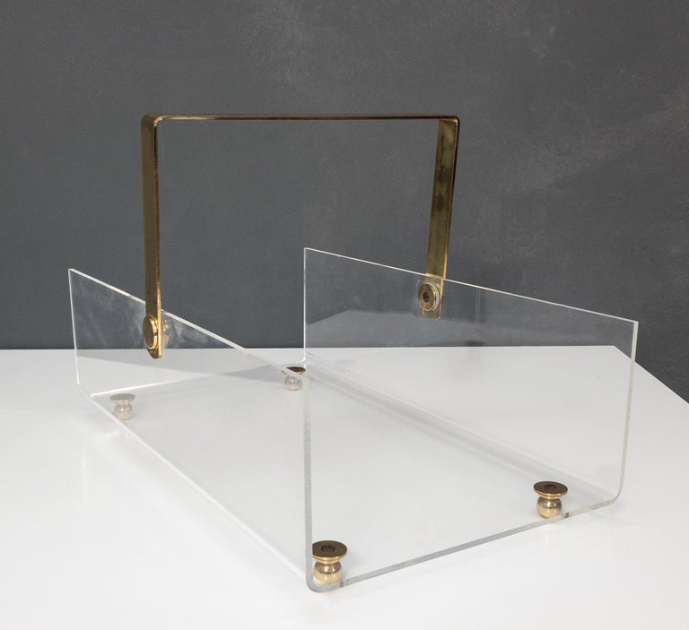 Vintage Lucite Brass Magazine Rack David Lange at 1stDibs