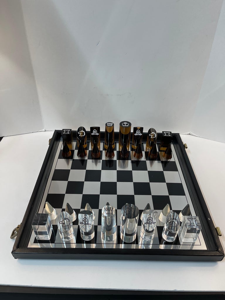 Vintage Lucite Chess Set in Travel Case For Sale at 1stDibs