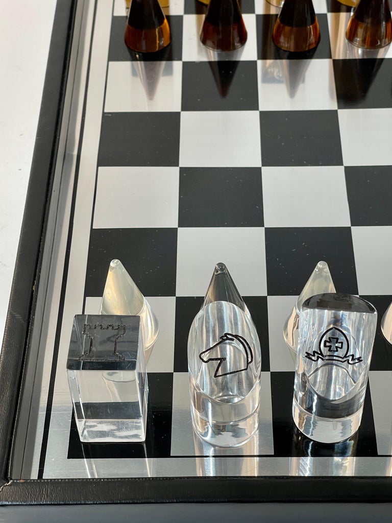 Vintage Lucite Chess Set in Travel Case For Sale at 1stDibs