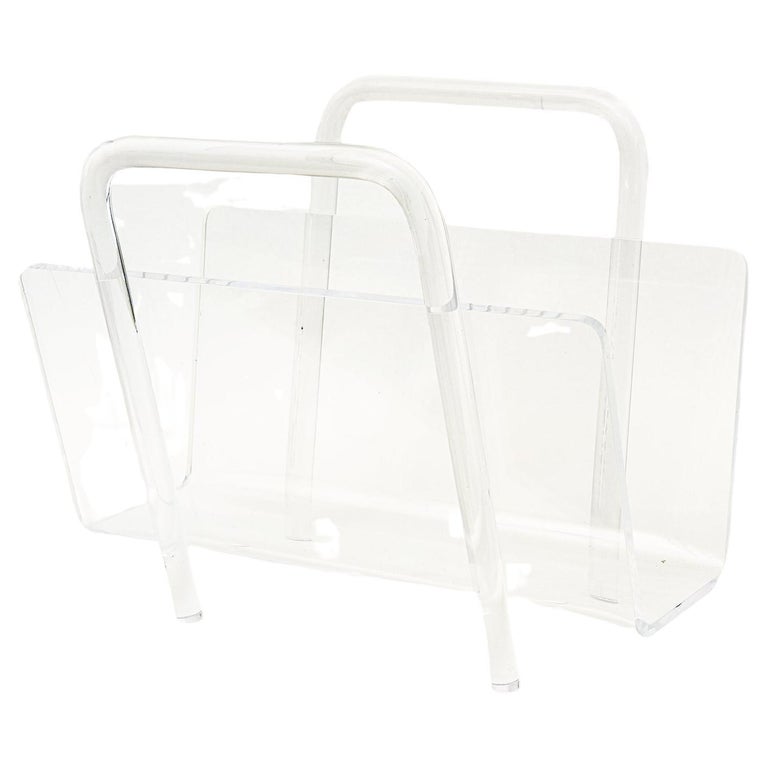 Vintage Lucite Magazine Stand and Rack With Handles Desk Accessory For ...
