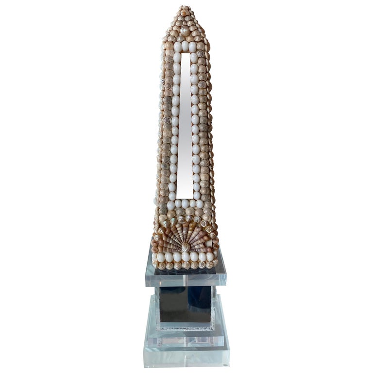 Vintage Lucite Shell Seashell Mirror Obelisk For Sale at 1stDibs