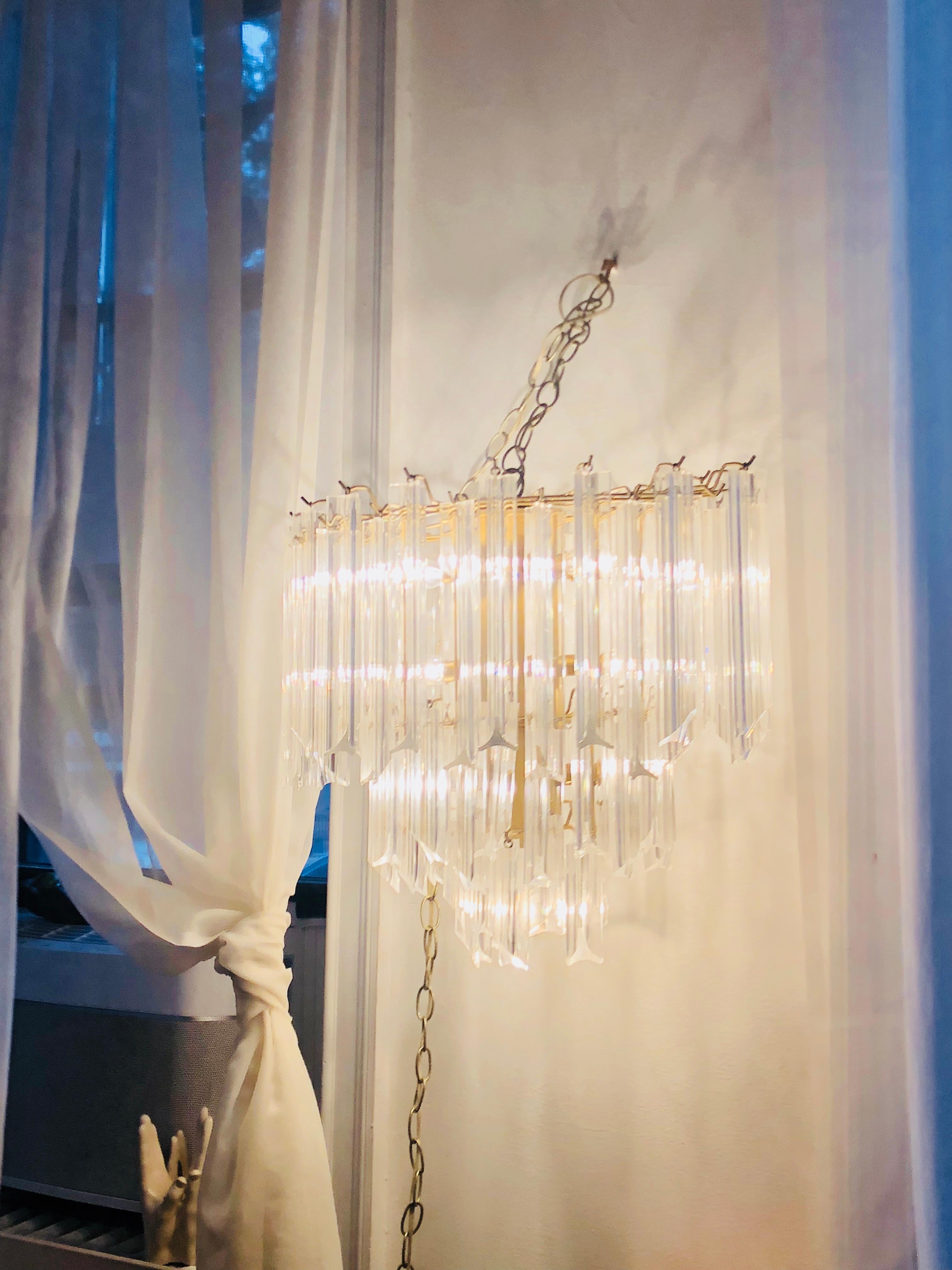 Vintage Lucite Three-Tier Chandelier, Triedre Style Hanging Lucite ...
