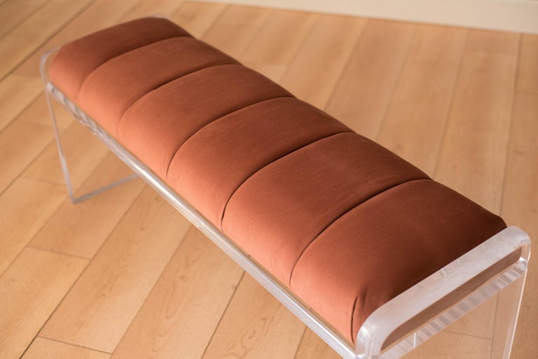 Vintage Lucite Tufted Copper Bench at 1stDibs
