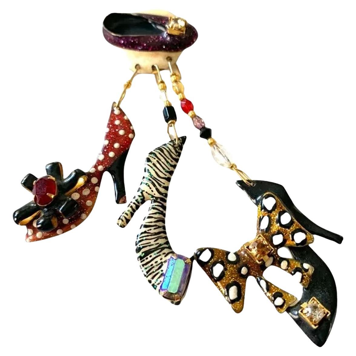 Vintage Lunch at the Ritz Signed Multi Charm Enamel Crystal Shoes ...