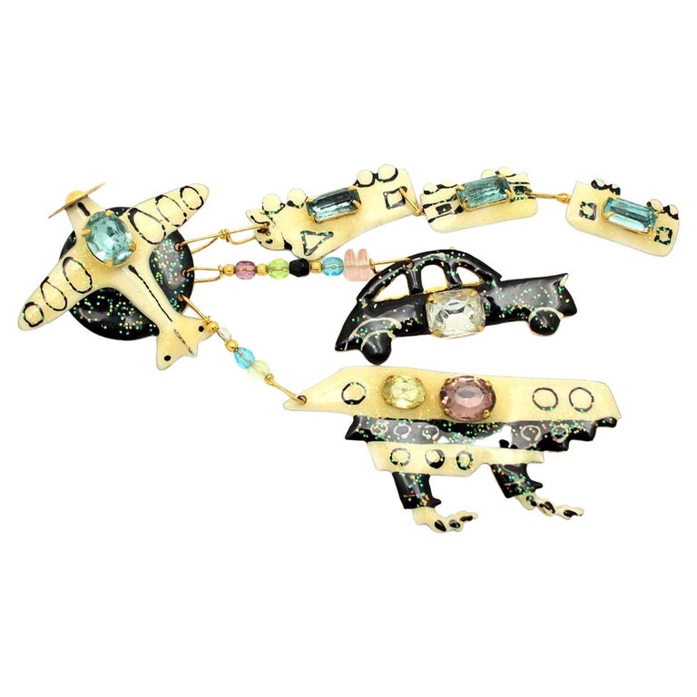 Vintage LUNCH AT THE RITZ Signed Multi Charm Weekend Getaway Brooch Pin ...