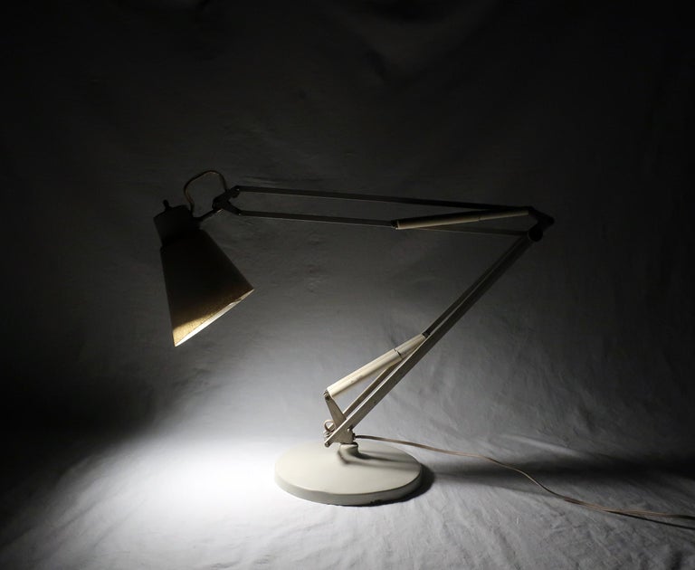 Vintage Luxo White Drafting Lamp with Fiberglass Shade For Sale at 1stDibs