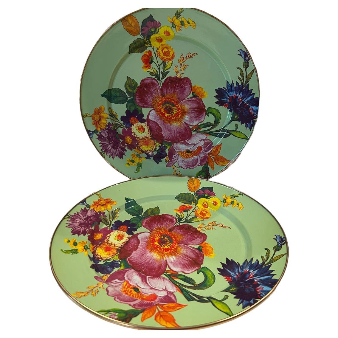 Vintage MacKenzie-Childs White Floral Market Plates / Chargers ~ 12 ...
