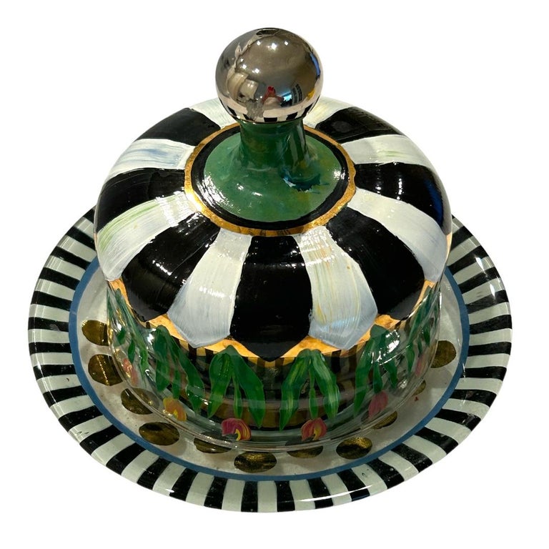 Vintage Mackenzie Childs Hand Painted Cheese Covered Dome Dish For Sale ...