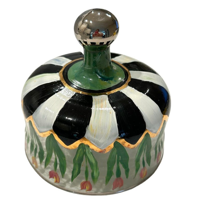 Vintage Mackenzie Childs Hand Painted Cheese Covered Dome Dish For Sale ...