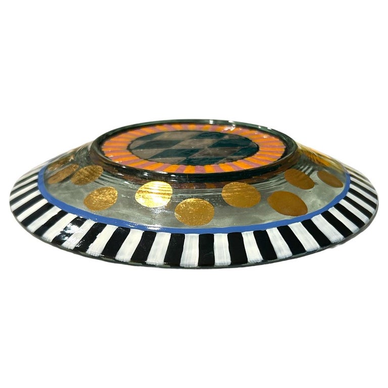 Vintage Mackenzie Childs Hand Painted Cheese Covered Dome Dish For Sale ...