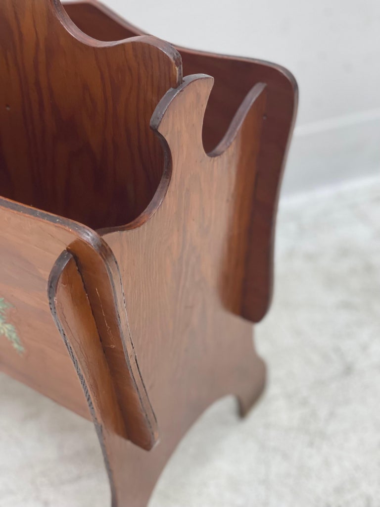 Vintage Magazine Rack with Hand Painted Floral Decal For Sale at 1stDibs