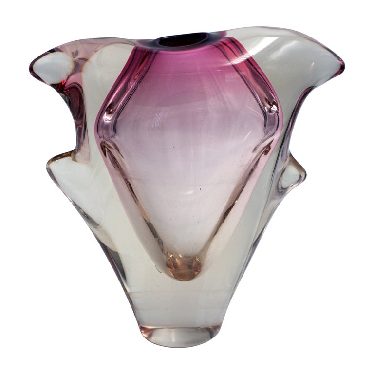 Vintage Magenta Murano Blown Glass Vase For Sale at 1stDibs