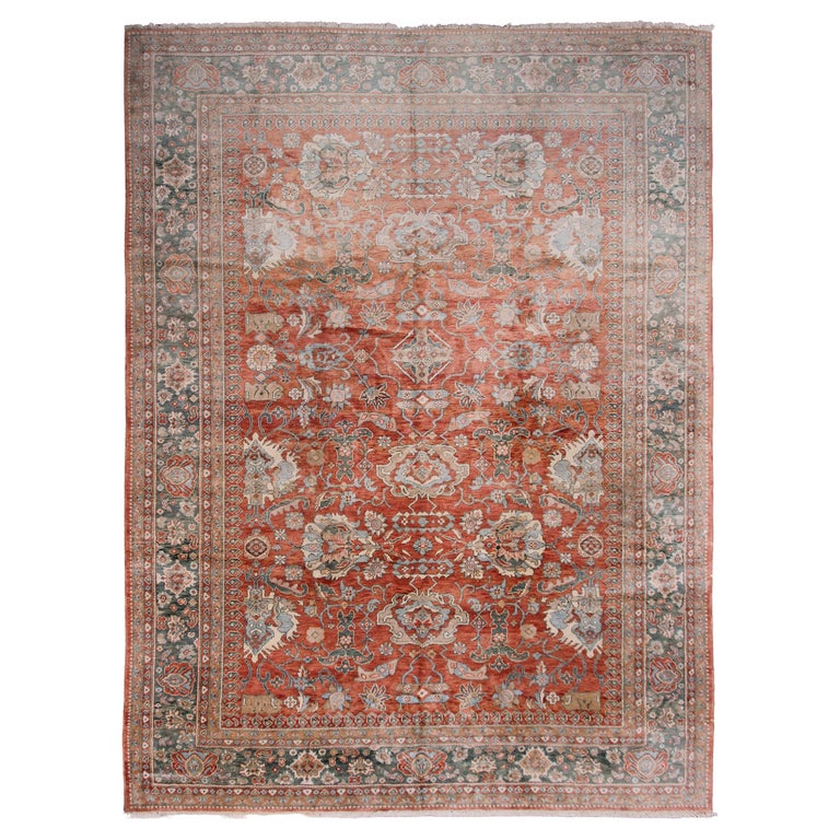 Vintage Mahal Sultanabad Rug Geometric Overall Bold Blue Rust For Sale ...