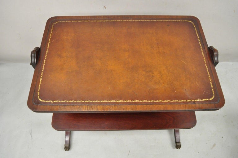 Vintage Mahogany 2 Tier Brown Tooled Leather Top Accent Side End Table ...