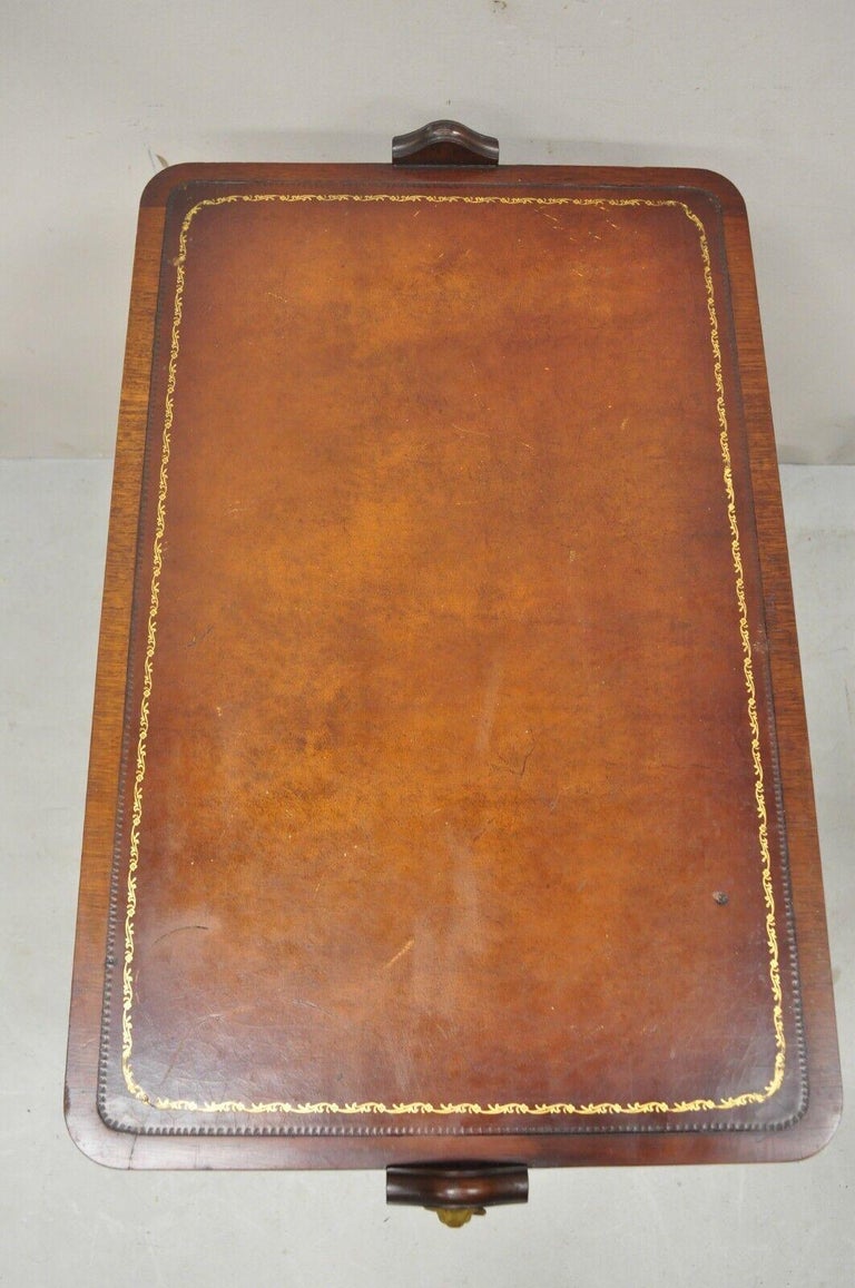 Vintage Mahogany 2 Tier Brown Tooled Leather Top Accent Side End Table ...