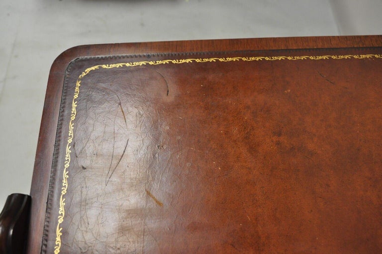 Vintage Mahogany 2 Tier Brown Tooled Leather Top Accent Side End Table ...