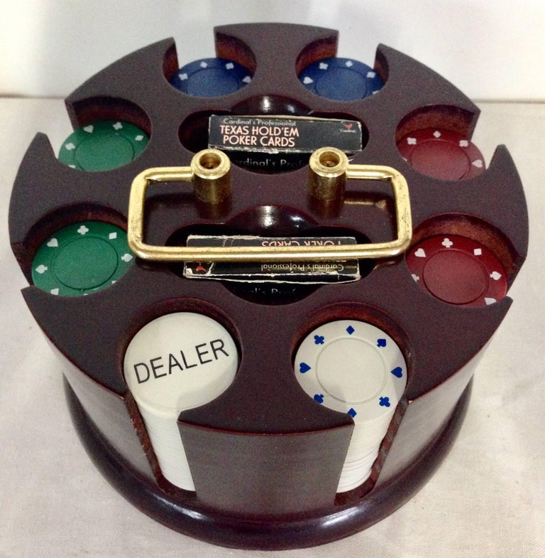 Vintage Mahogany and Brass Lazy Susan Poker Caddy at 1stDibs