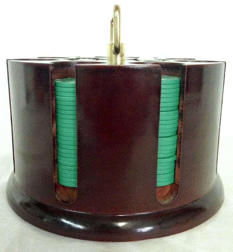 Vintage Mahogany and Brass Lazy Susan Poker Caddy at 1stDibs