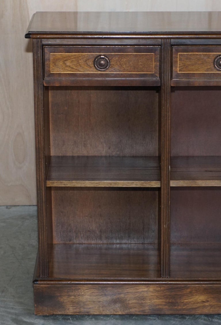 Vintage Hardwood Dwarf Open Bookcase / Sideboard with Three Large ...