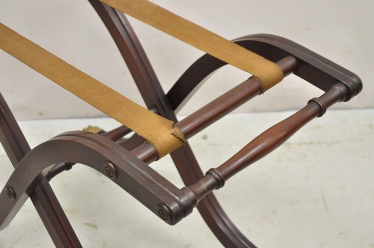 Vintage Mahogany Folding Luggage Rack Stand Rolling Brass Claw Feet ...