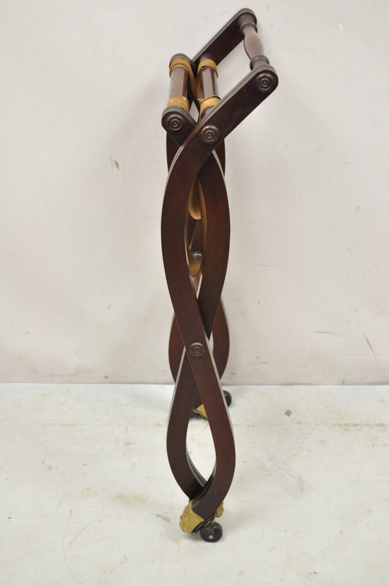 Vintage Mahogany Folding Luggage Rack Stand Rolling Brass Claw Feet ...