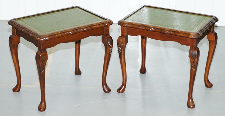 Vintage Mahogany and Green Leather Topped Coffee Table Plus 2 Nest of ...
