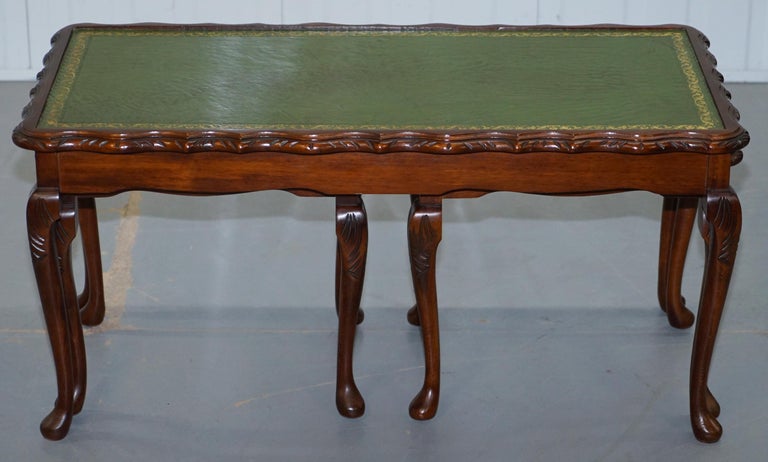 Vintage Mahogany and Green Leather Topped Coffee Table Plus 2 Nest of ...