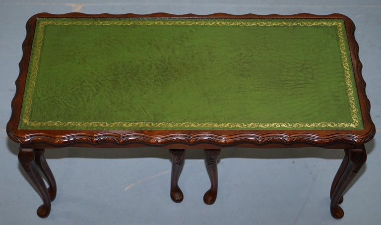 Vintage Mahogany and Green Leather Topped Coffee Table Plus 2 Nest of ...