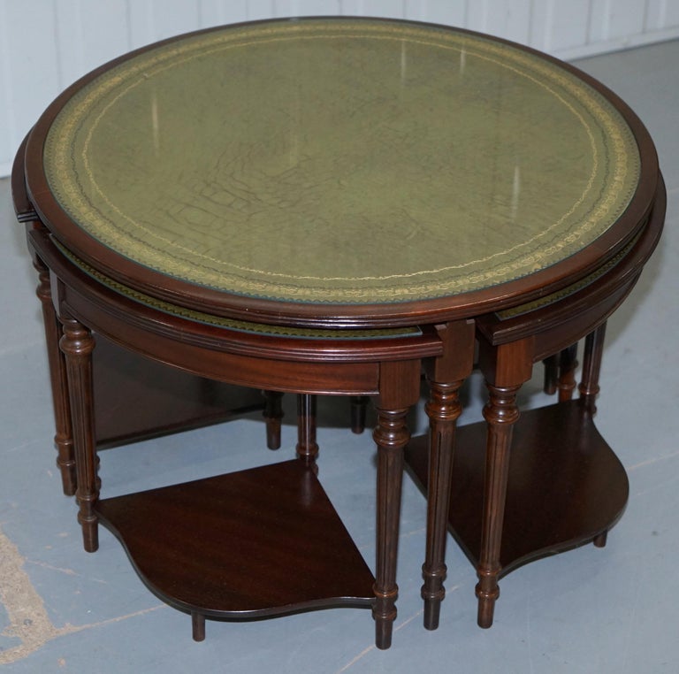 Vintage Mahogany and Green Leather Topped Coffee Table Plus 4 Nest of ...