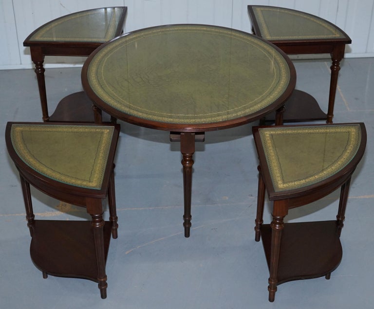 Vintage Mahogany and Green Leather Topped Coffee Table Plus 4 Nest of ...
