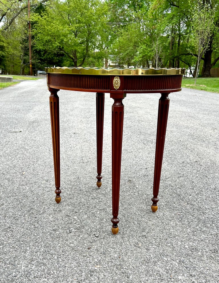 Vintage Mahogany Oval Side Table W/ Shaped Brass Gallery Made by Baker ...
