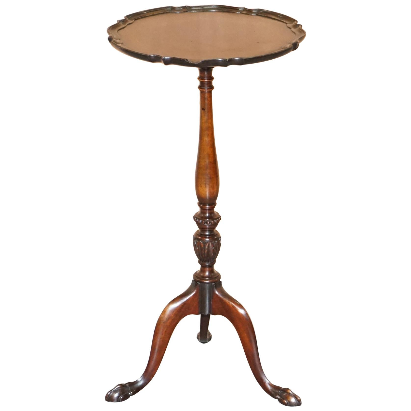 Vintage Mahogany Pie Crust Edge Tripod Lamp Side End Wine Table Claw ...